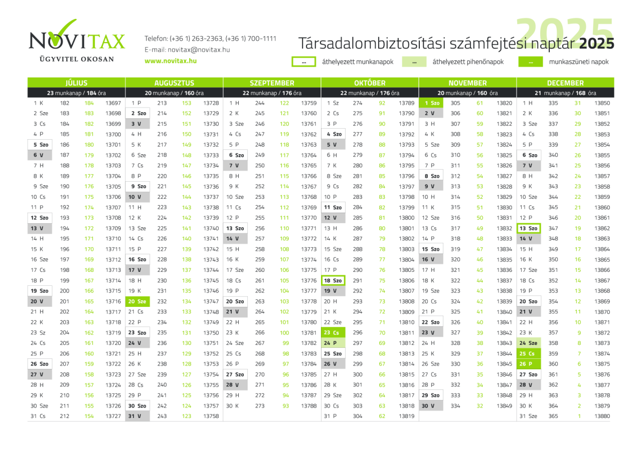 TB naptár 2025 - Novitax - Ügyviteli és könyvelő programok