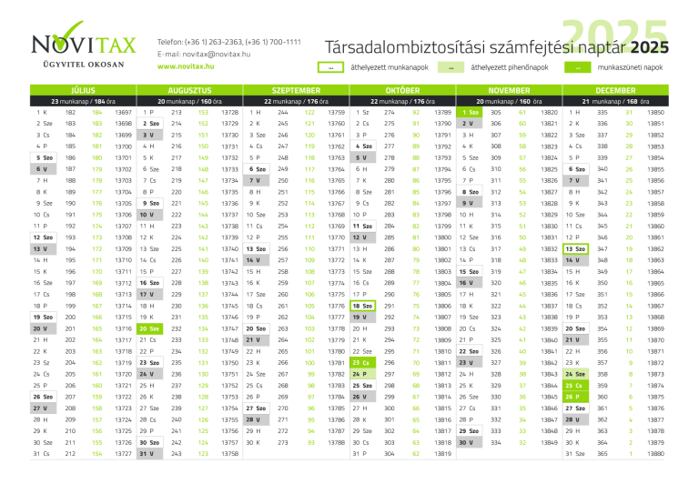 TB naptár 2025 - Novitax - Ügyviteli és könyvelő programok